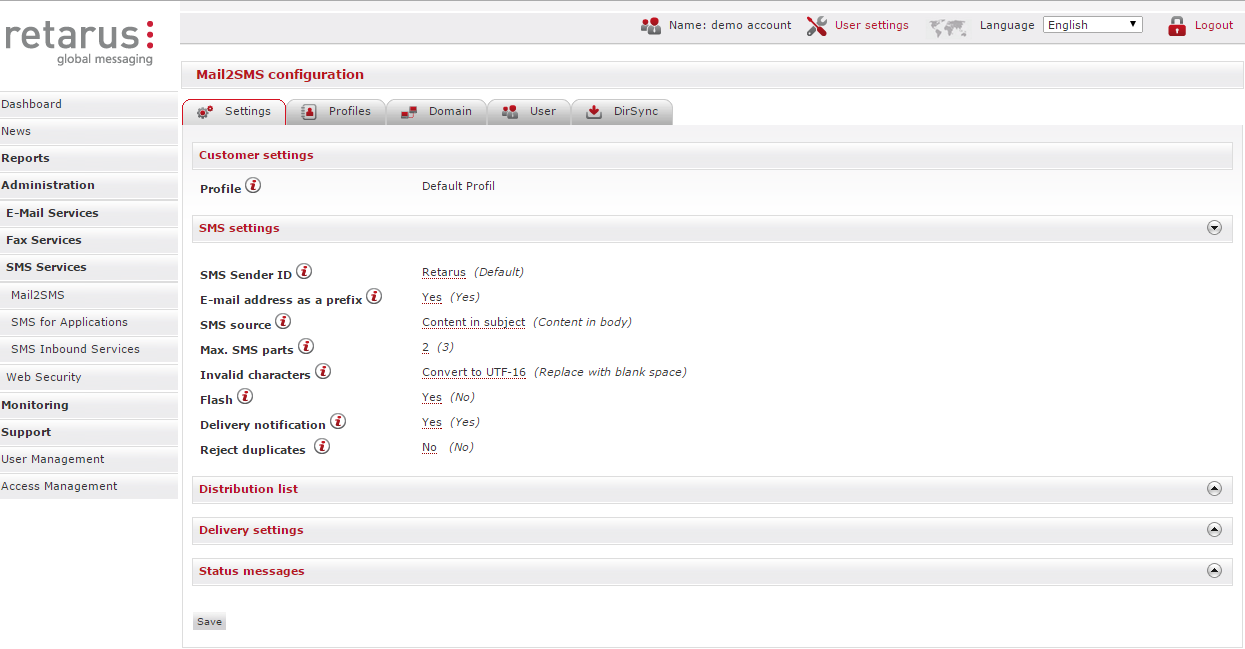Configuration in the EAS portal